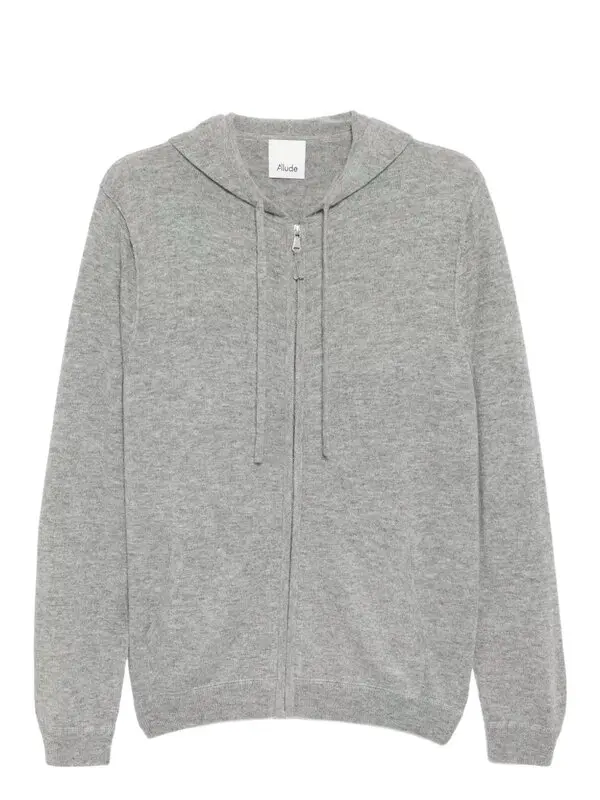 ALLUDE Hooded Zip-up Cardigan - Grey