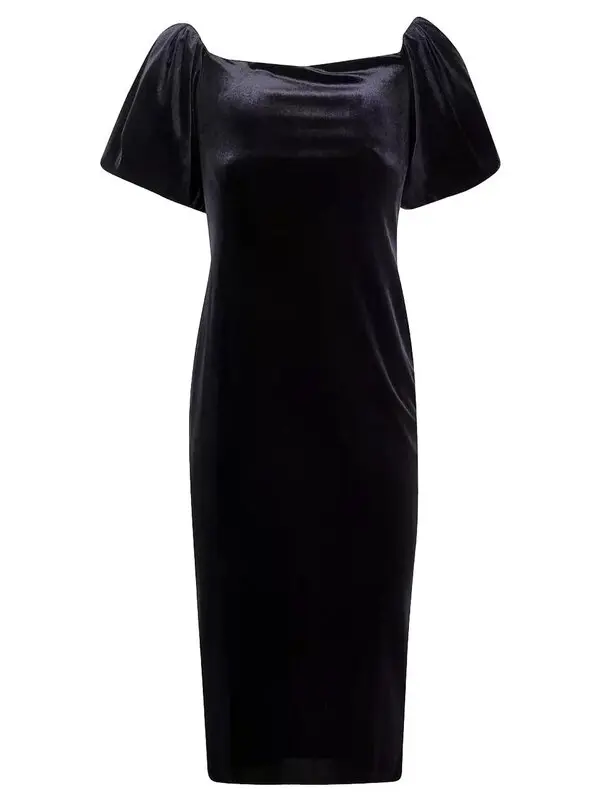 Ralph Lauren Puff-sleeve Velvet Midi Dress - Black