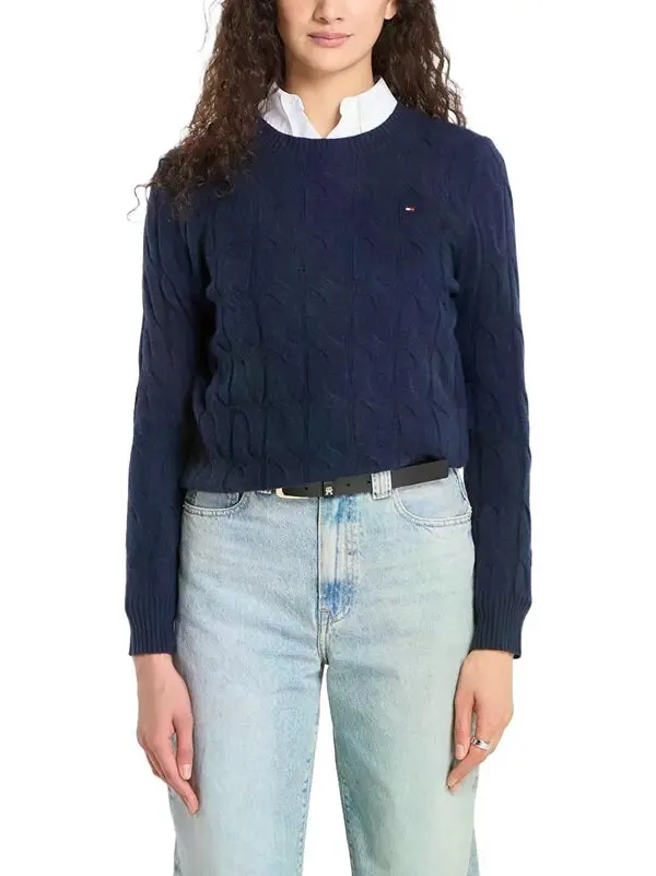 Tommy Hilfiger Cable Knit Crew Neck Sweater - Blue