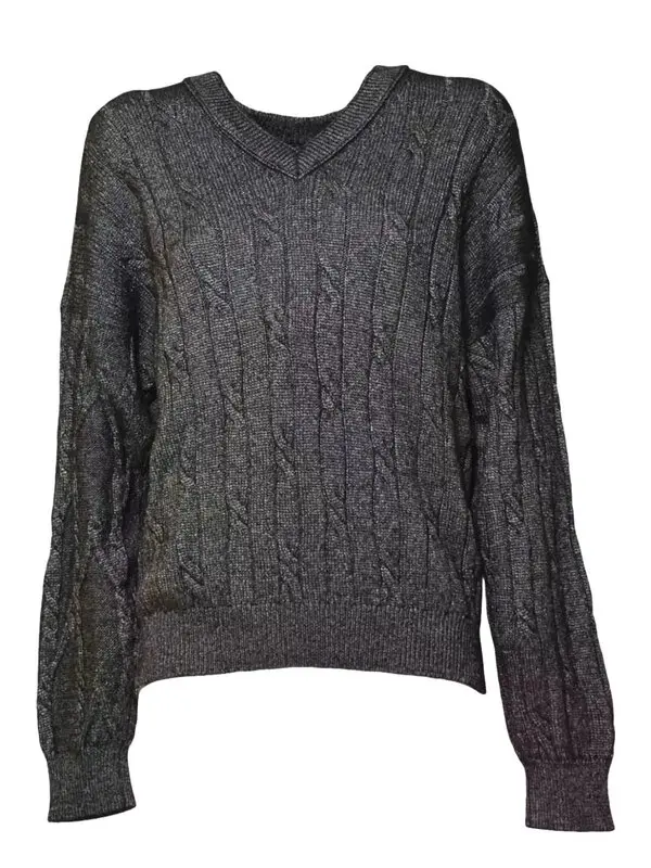 SOLOTRE Cable-knit V-neck Sweater - Grey