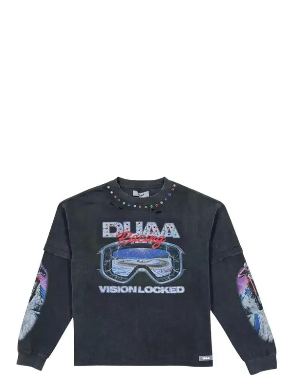 DUAA Focused Distressed Long-sleeve T-shirt - Black