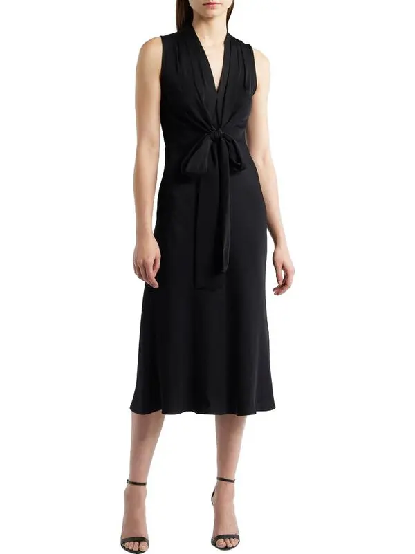 Kobi Halperin Lex Front Tie Midi Dress - Black