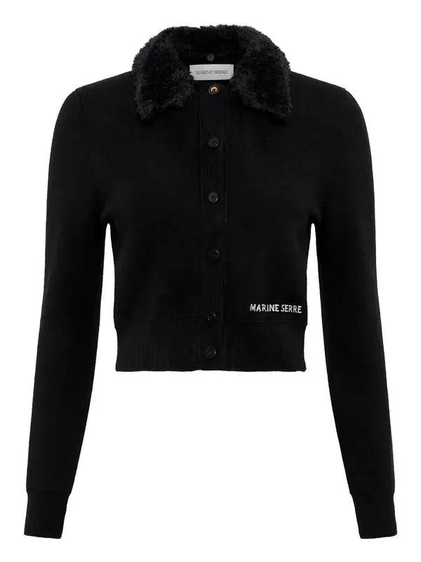 MARINE SERRE Wool Cropped Cardigan - Black