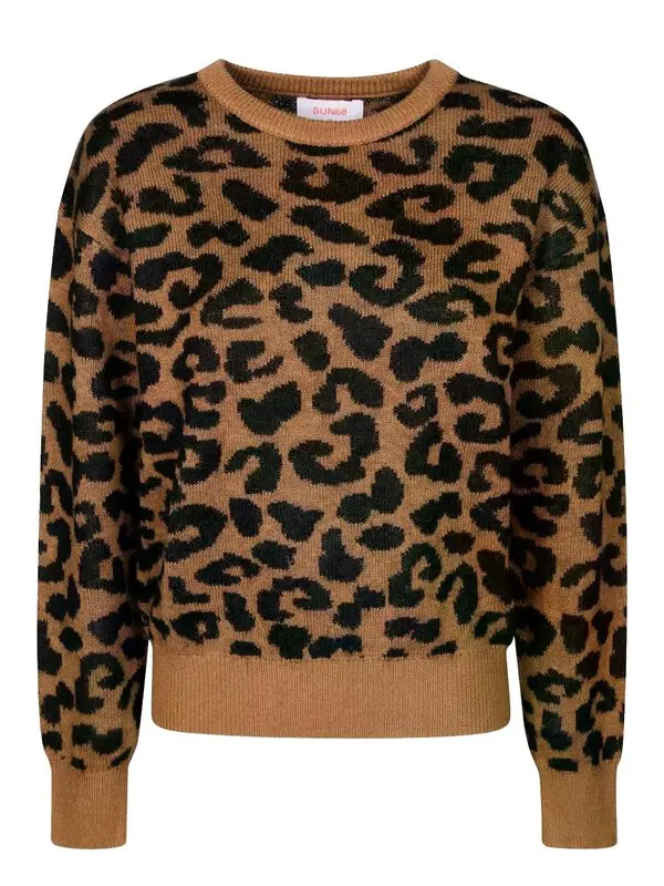 SUN 68 Animal-print Crew-neck Sweater - Brown