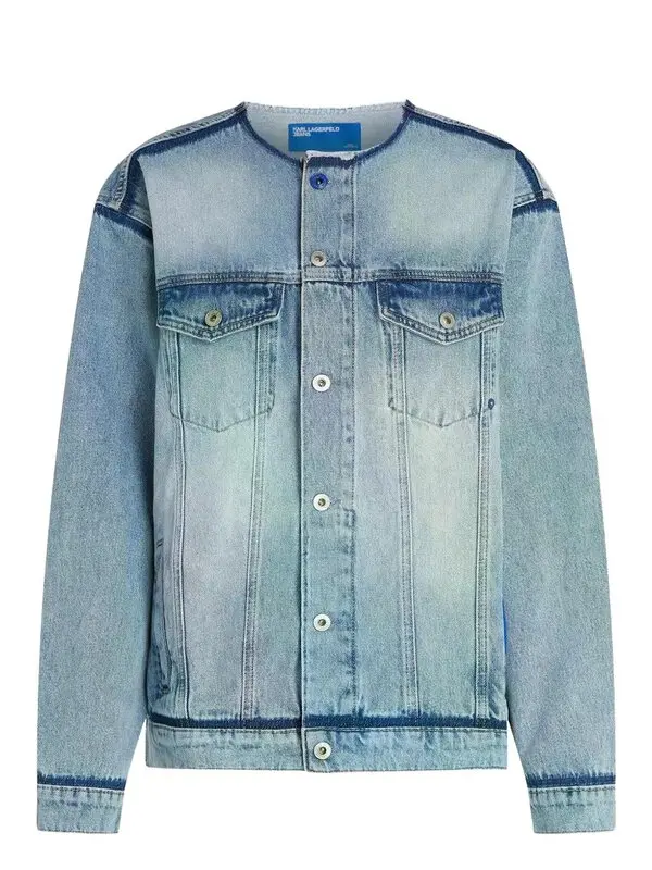 Karl Lagerfeld Collarless Denim Jacket - Blue