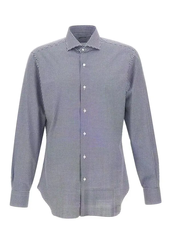 BARBA NAPOLI Checked Long-sleeved Shirt - Blue