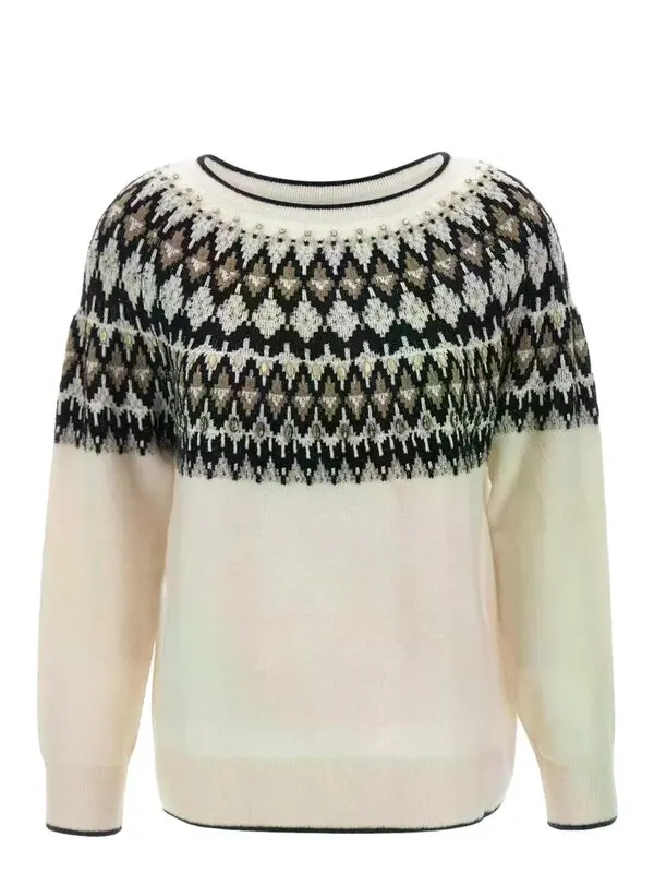 ELENA MIRO` Geometric Stone-embellished Sweater - Neutrals