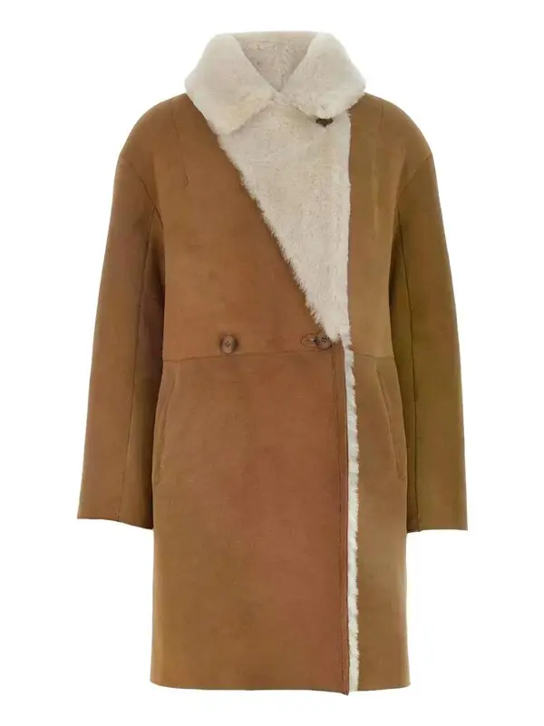HISO Shearling Coat With Wide Lapels - Brown