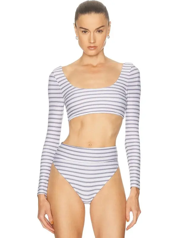 Bond Eye Halle Long Sleeve Crop Top - Riviera Stripe