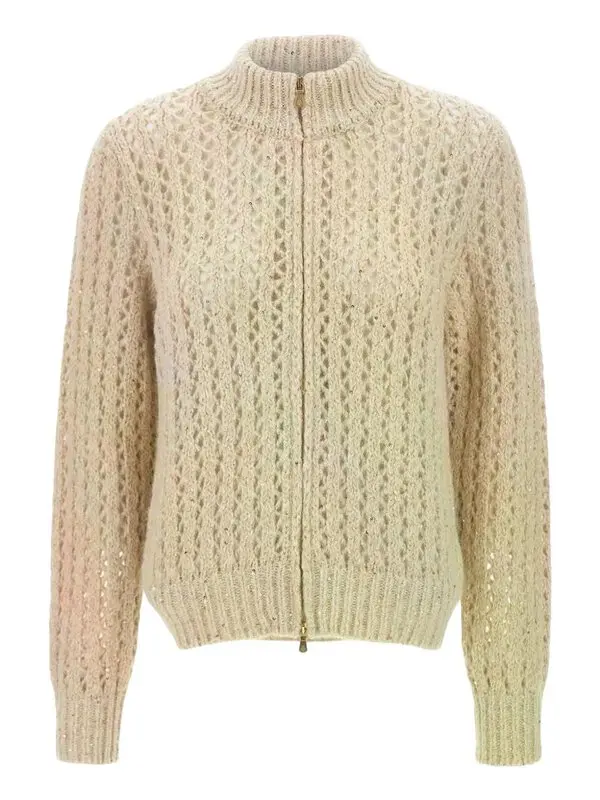 Eleventy Sequined Zip-up Cardigan - Neutrals