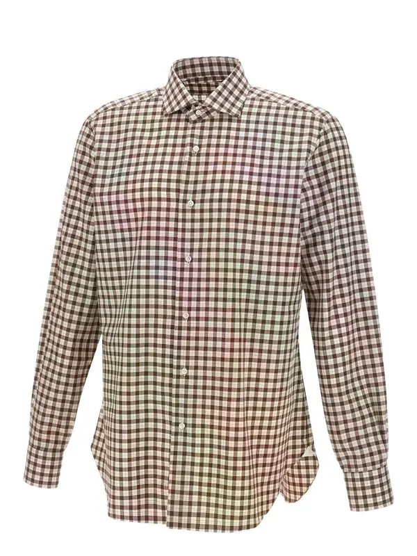 BARBA NAPOLI Check-pattern Button Shirt - Brown