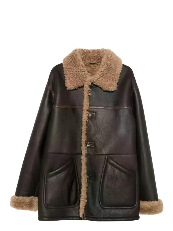 Bally Shearling-collar Leather Coat - Brown