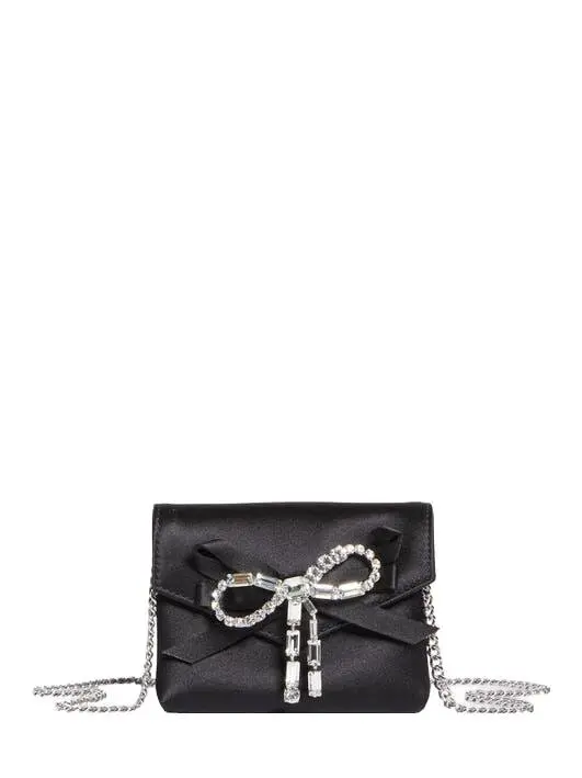 JIMMY CHOO Soft Card Holder With Bow Detail And Chain Strap - Black/silver