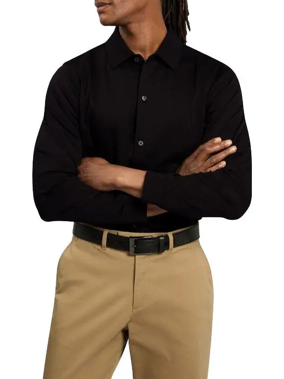 Ted Baker London Quillon Knit Cotton Button-up Shirt - Black