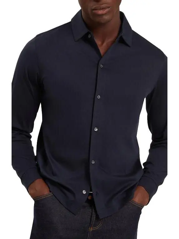 Ted Baker London Quillon Knit Cotton Button-up Shirt - Navy