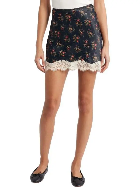 DÔEN Giulietta Lace Trim Crepe Back Satin Miniskirt - Fleur Du Palais