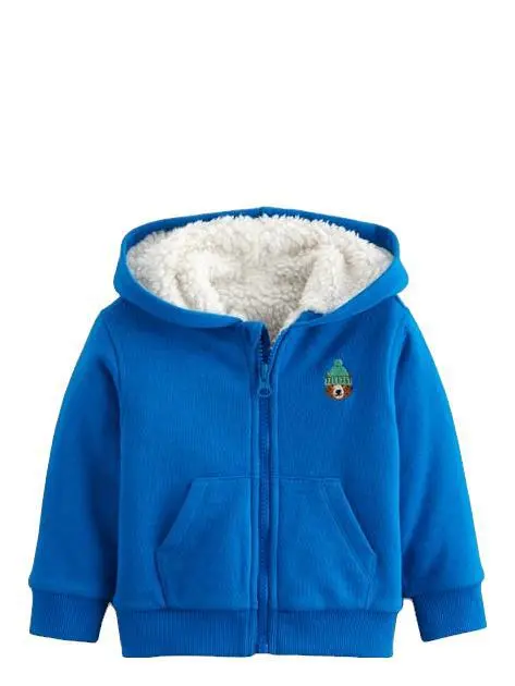 TUCKER + TATE Faux Fur Lined Hooded Jacket - Blue Bear Head Embroidery