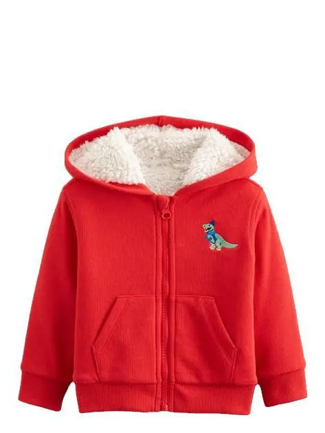 TUCKER + TATE Faux Fur Lined Hooded Jacket - Red T-rex Scarf Embroidery