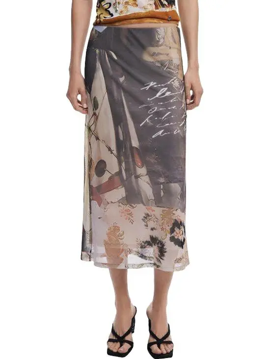 Desigual Printed Midi Skirt - Anthracite Gray