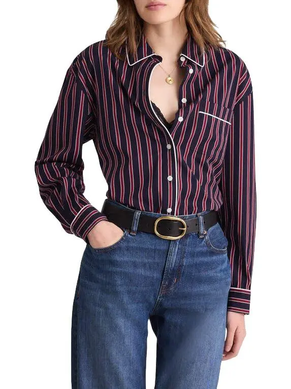 Madewell Stripe Poplin Long-sleeve Shirt - Red Navy Stripe