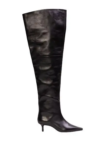 BLACK SUEDE STUDIO Kira 50 Thigh High Boots - Black Leather