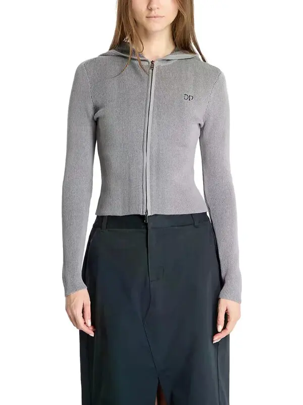DAILY PAPER Long-sleeve Rib Knit Zip Up Hoodie - Grey