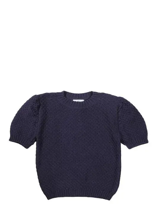 FLORENCE EISEMAN Short Sleeve Sweater With Puff Sleeves - Navy