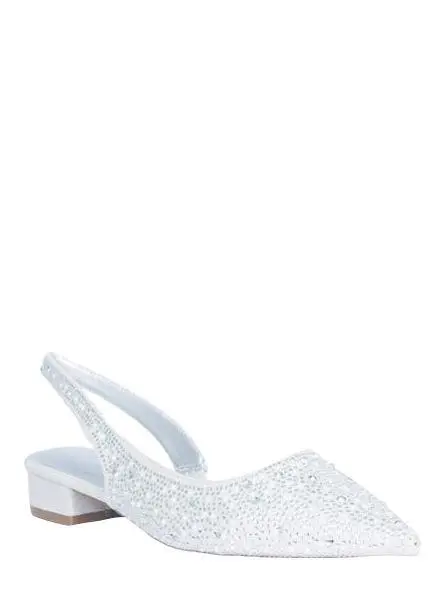 LAUREN LORRAINE Joy Rhinestone Embellished Slingback Flats - Silver