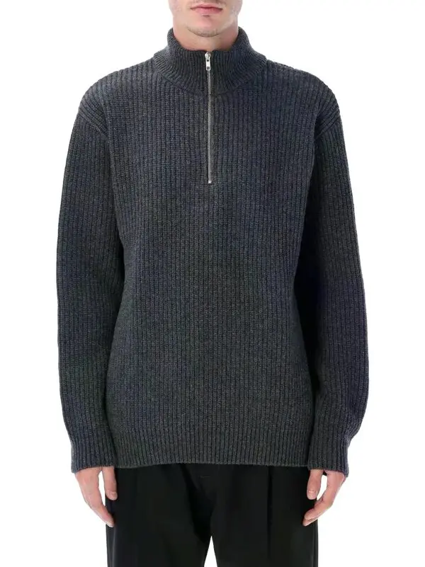 Colorful Standard Half-zip Ribbed-knit Sweater - Grey