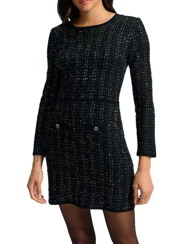 Veronica Beard Channing Sequin & Tweed Minidress - Black