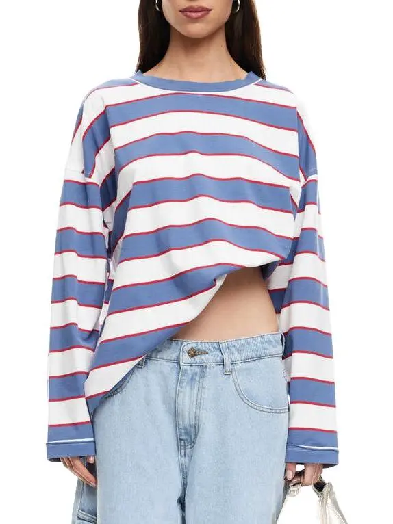 Lioness Horizon Stripe Long Sleeve Top - Dusty Blue Stripe