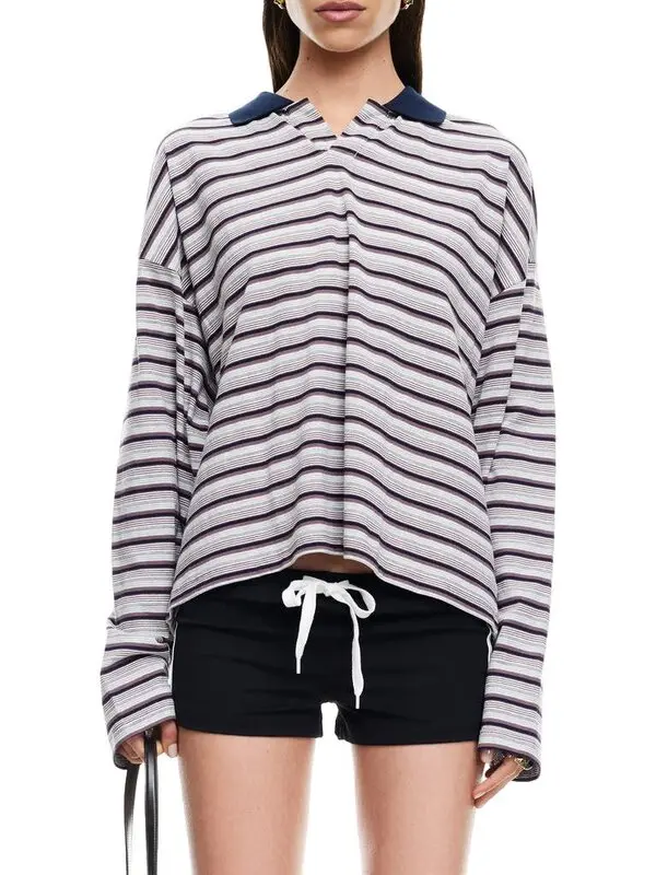 Lioness Rebels Stripe Oversized Polo - Noir Stripe