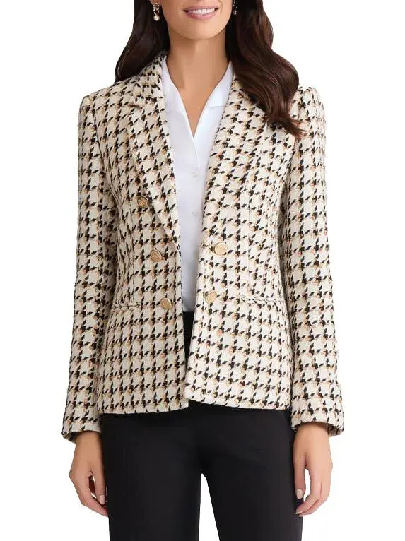 Jones New York Faux Double Breasted Houndstooth Tweed Jacket - Jones White Multi