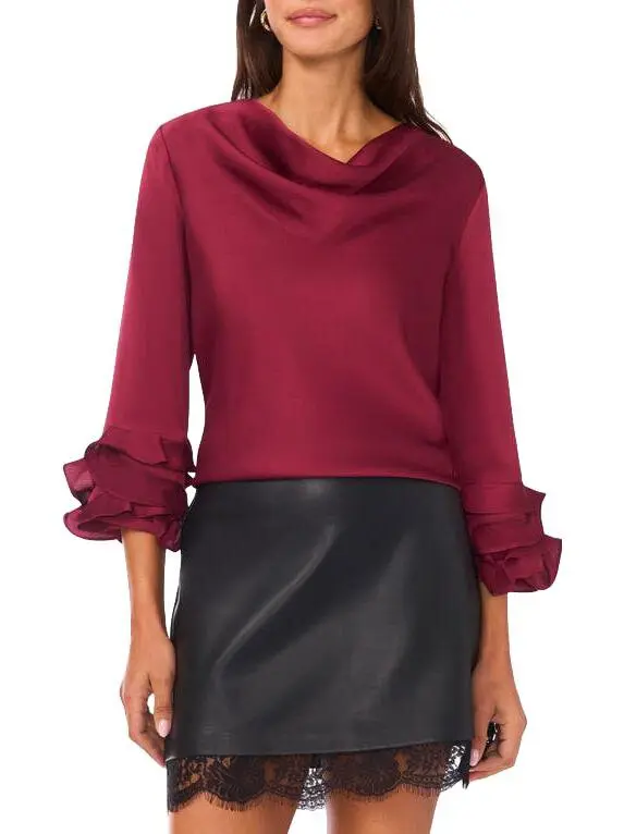 Vince Camuto Tiered Ruffle Sleeve Satin Top - Boysenberry
