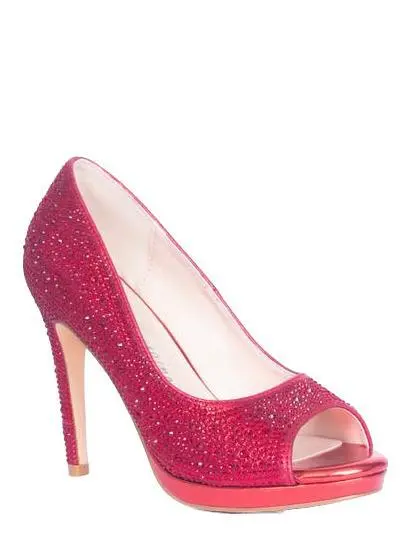 LAUREN LORRAINE Rhinestone Embellished Pumps - Red