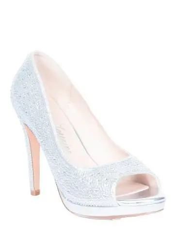 LAUREN LORRAINE Rhinestone Embellished Pumps - Silver