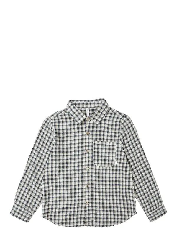 QUINCY MAE Gingham Long Sleeve Button-up Shirt - Navy