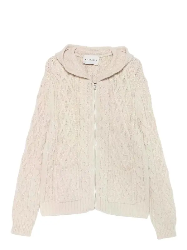AMARANTO Cable-knit Hooded Cardigan - Neutrals