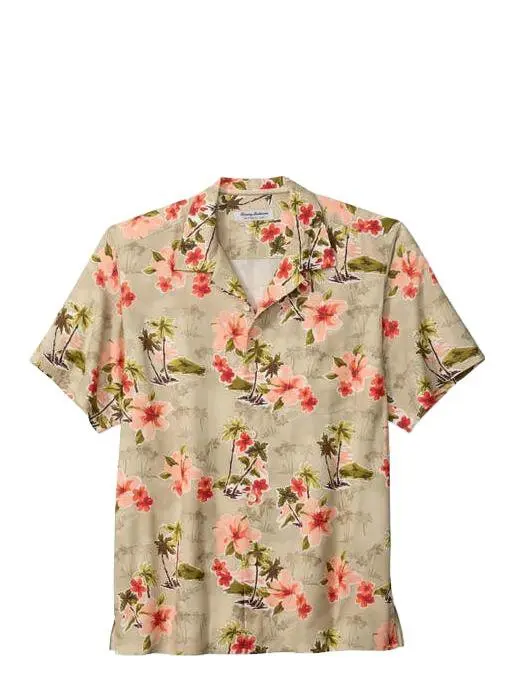 Tommy Bahama Coastal Ease Palm & Petals Floral Islandzone® Camp Shirt - Cameo
