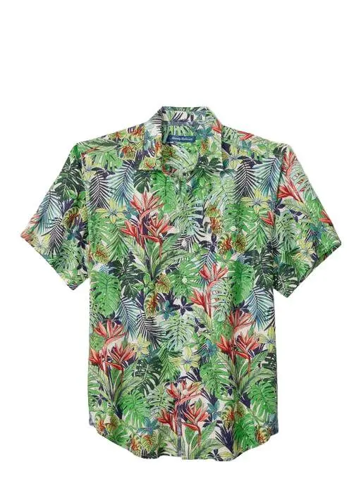 Tommy Bahama Sand Linen Verde Gardens Floral Short Sleeve Linen Blend Button-up Shirt - Vibrant Green