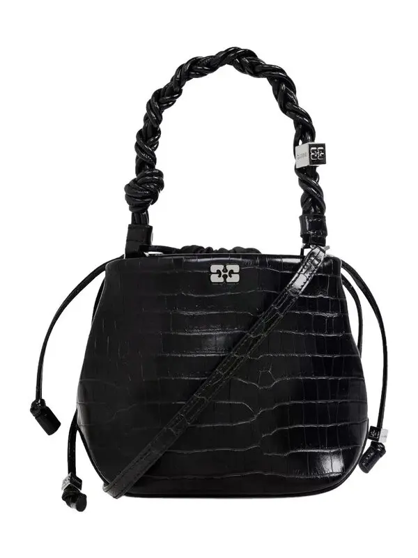 GANNI Crocodile-embossed Leather Tote Bag - Black