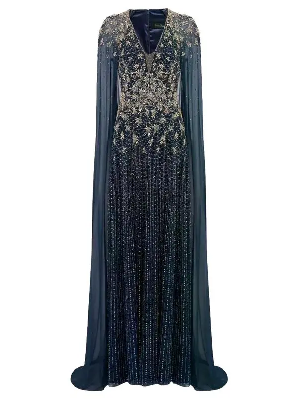 Jenny Packham Embellished Cape Maxi Dress - Blue