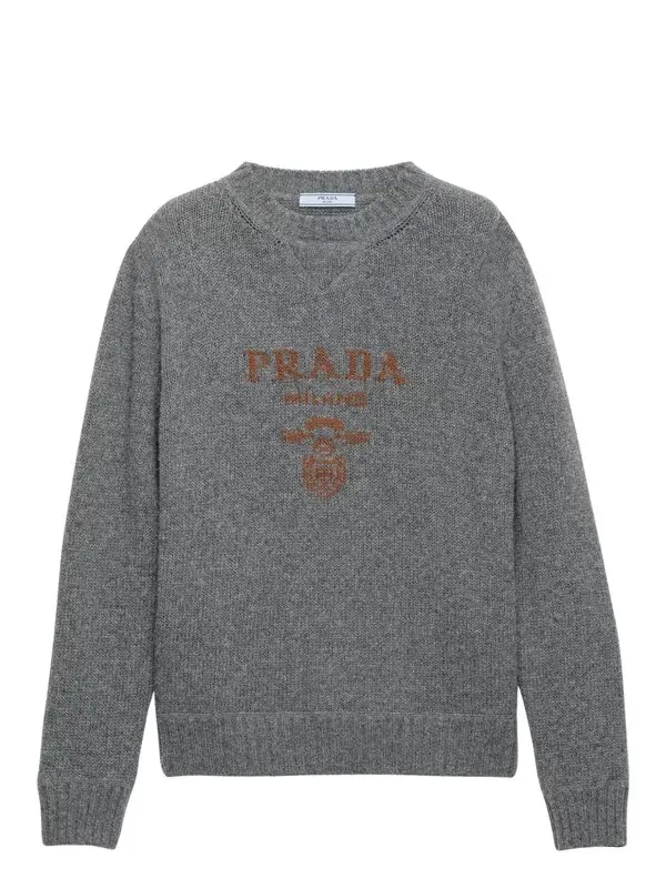 Prada Cashmere And Wool Logo Crew-neck Sweater - Grey