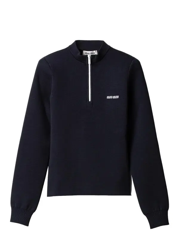 Miu Miu Wool Half-zipper Sweater - Navy