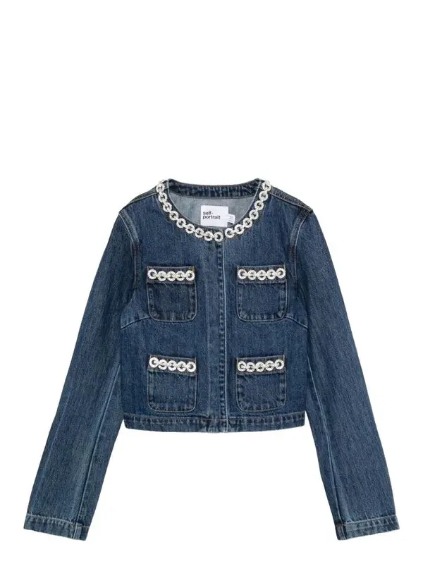 SELF-PORTRAIT Embellished Denim Jacket - Blue