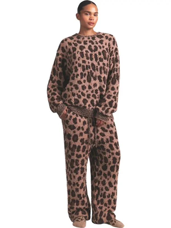 SKIMS Cozy Oversized Crewneck Pullover - Sienna Leopard Print