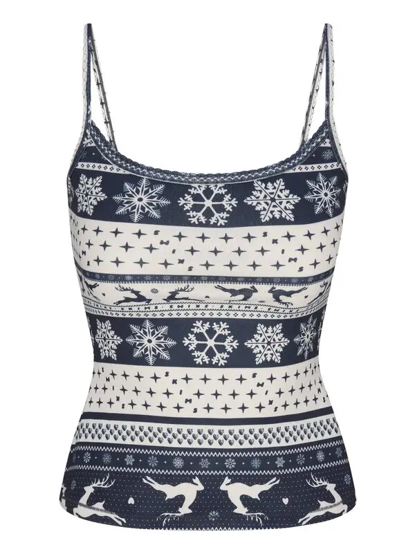 SKIMS Cami Top With Reindeer Design - Navy Deer Fairisle