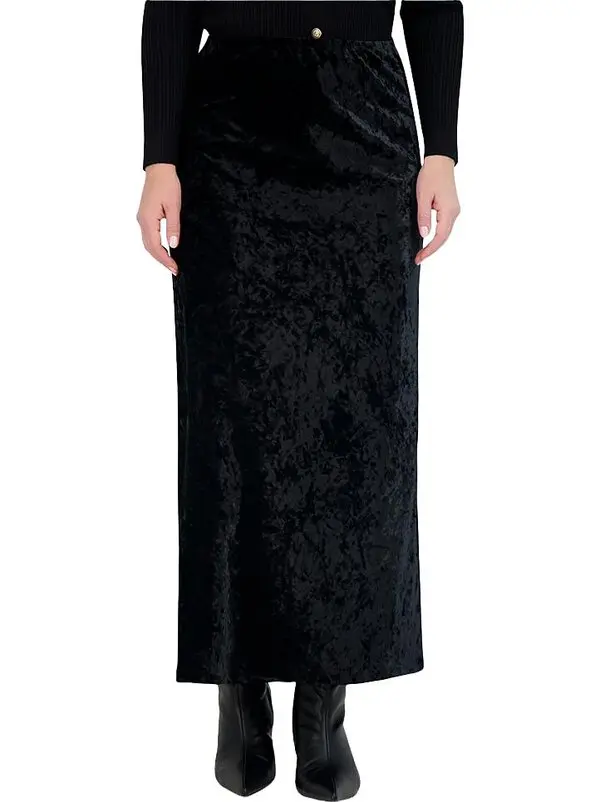 POINT Velvet Straight Skirt - Black