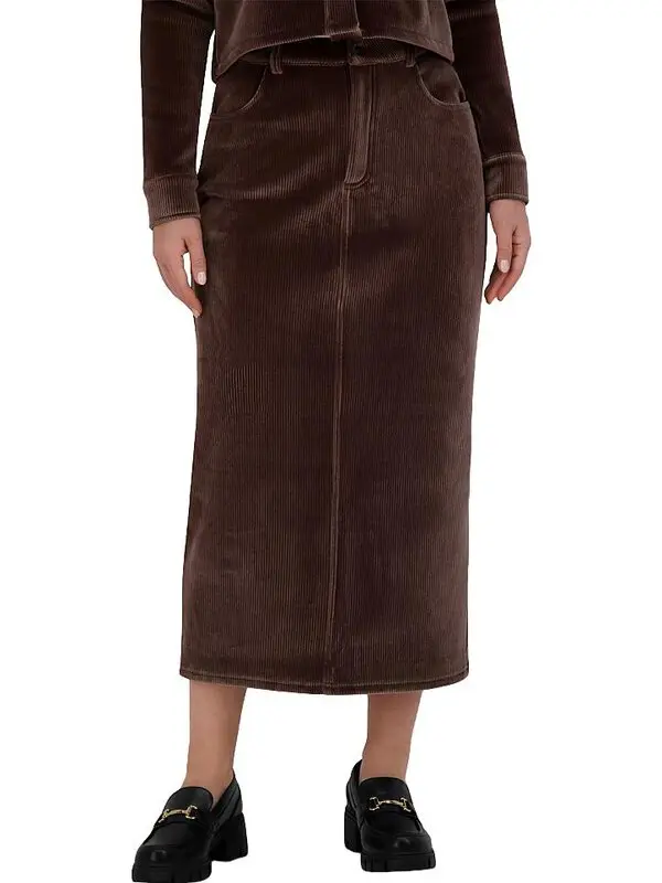 POINT Rib Knit Velour Skirt - Chocolate