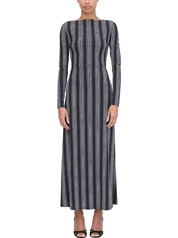 Hill House Home The Selene Dress - Black Cobalt Medallion Stripe